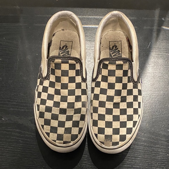 Vans | Shoes | Vans Black And Cream Checkered Platform Slipons | Poshmark